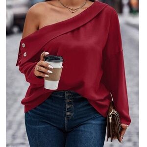 BellanBlue | Tops | Plus One Shoulder Button Detail Long Sleeve Blouse ...